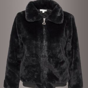 Jackets & Coats | Black Faux Fur Zip Front Jacket | Poshmark